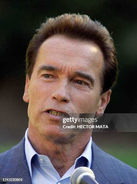 California Governor Arnold Schwarzenegger Talks With Reporters After