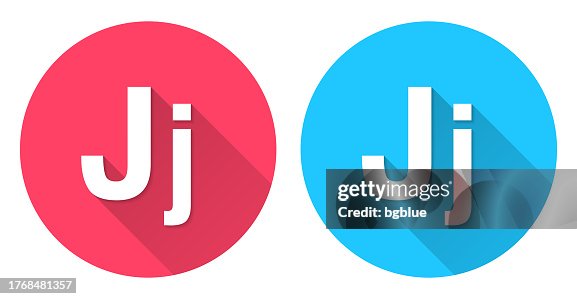 Letter J Uppercase And Lowercase Round Icon With Long Shadow On Red Or