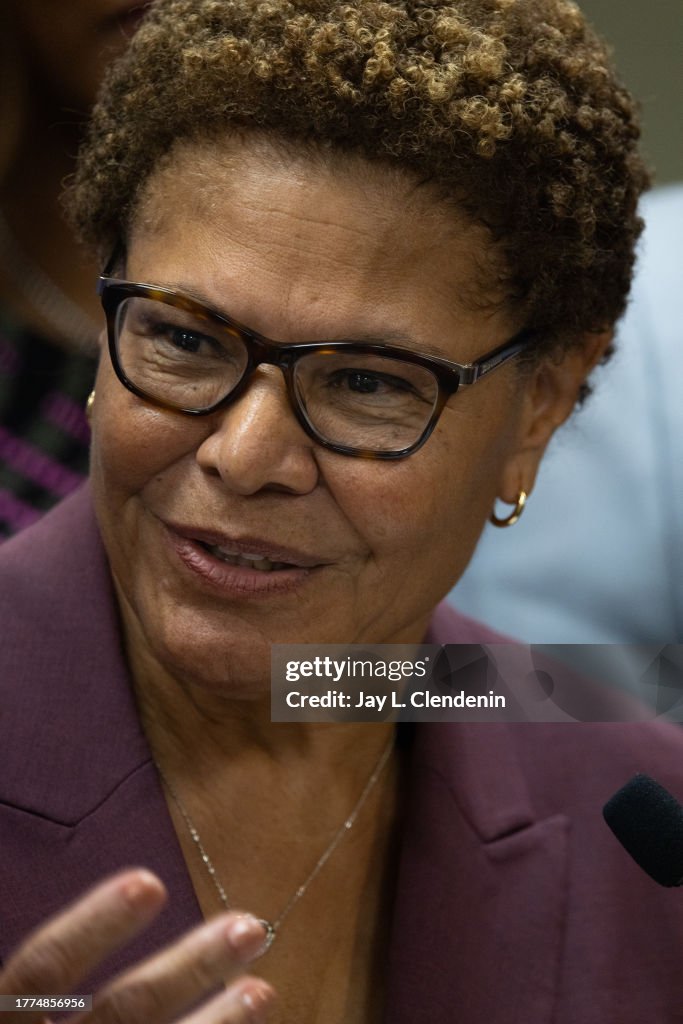 Los Angeles Mayor Karen Bass Speaks At A Press Conference At The U S