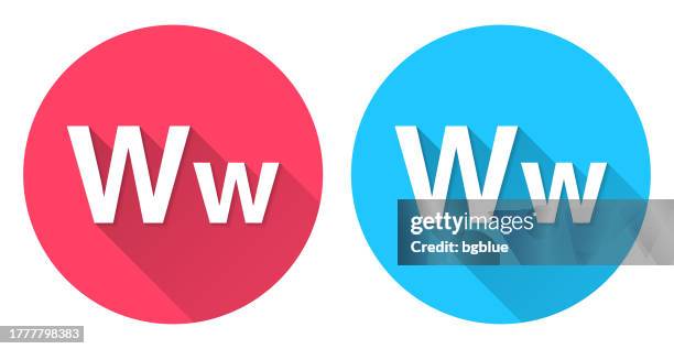 Letter W Uppercase And Lowercase Round Icon With Long Shadow On Red Or