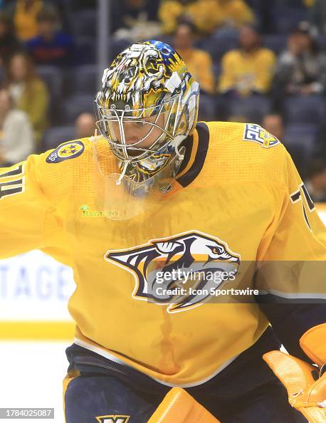 The Artwork On The Mask Of Nashville Predators Goalie Juuse Saros Is