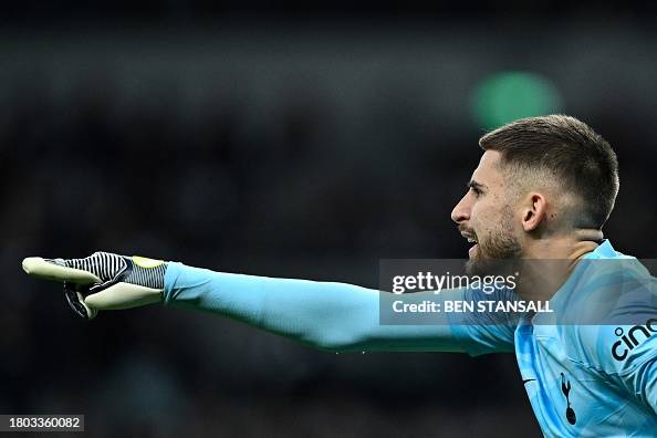 Tottenham Hotspur's Italian goalkeeper Guglielmo Vicario reacts... News ... Tottenham Hotspur's Italian goalkeeper Guglielmo Vicario reacts... News ...