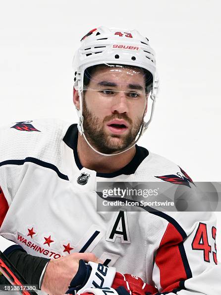 Washington Capitals right wing Tom Wilson on the ice during a break ... Washington Capitals right wing Tom Wilson on the ice during a break ...
