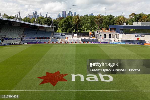 Grass Signage Is Seen Before The 2023 Aflw Grand Final Match Between