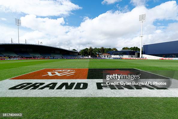 Grass Signage Is Seen Before The 2023 Aflw Grand Final Match Between