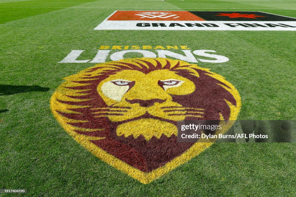 Grass Signage Is Seen Before The 2023 Aflw Grand Final Match Between