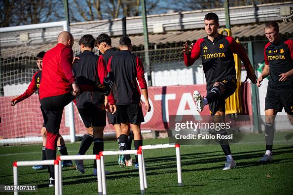 AS Roma player Gianluca Mancini during a training session at Centro ... AS Roma player Gianluca Mancini during a training session at Centro ...
