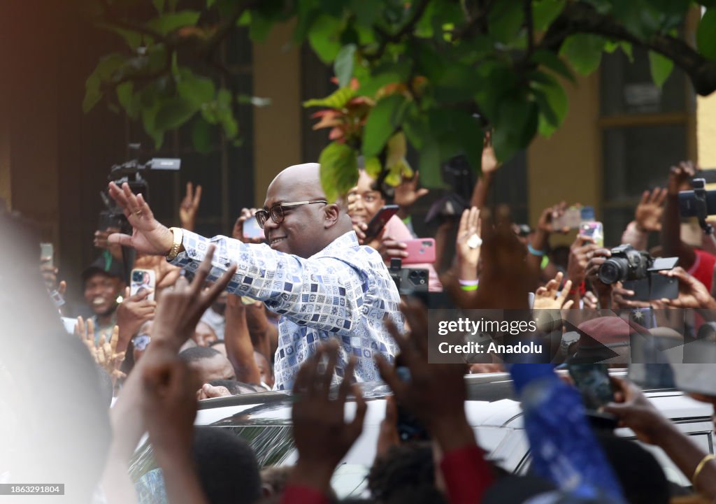 Current DRC President Felix Tshisekedi greet crowd as he casts his ... Current DRC President Felix Tshisekedi greet crowd as he casts his ...