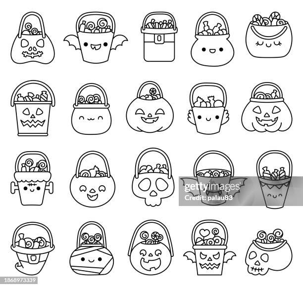 Halloween kawaii candy bucket. Coloring Page. Sweets for children in ...