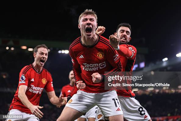 Rasmus Hojlund of Manchester United celebrates scoring their 3rd and ... Rasmus Hojlund of Manchester United celebrates scoring their 3rd and ...