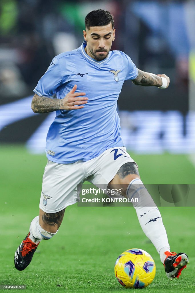 Lazio's Italian midfielder Mattia Zaccagni controls the ball during ... Lazio's Italian midfielder Mattia Zaccagni controls the ball during ...
