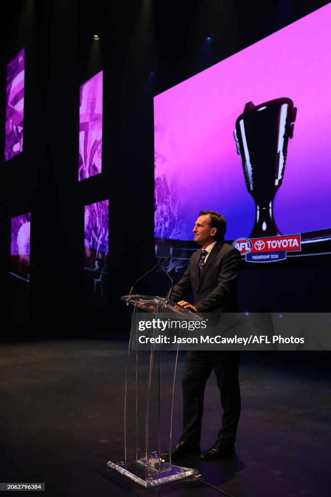 Andrew Dillion, AFL CEO speaks during the 2024 AFL season launch at ... Andrew Dillion, AFL CEO speaks during the 2024 AFL season launch at ...