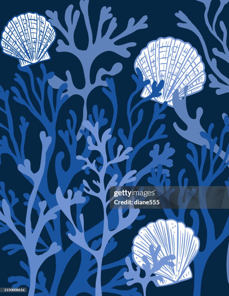 Seaweed Coral And Clam Shells Background High-Res Vector Graphic ... Seaweed Coral And Clam Shells Background High-Res Vector Graphic ...