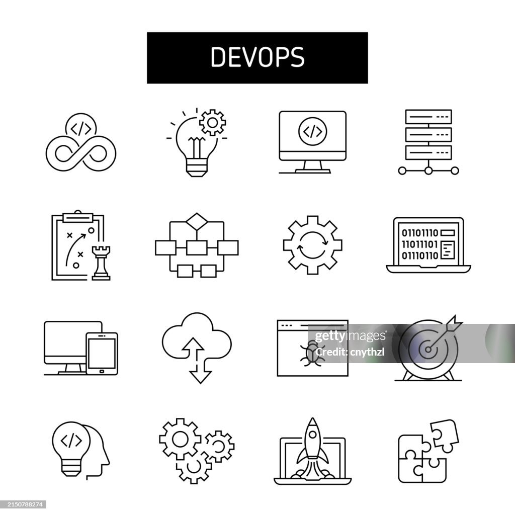 Devops Line Icon Set Coding Developer Programming Internet Technology Software High Res Vector