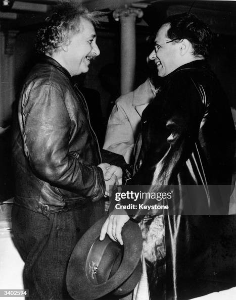 German-Swiss-US mathematical physicist Albert Einstein being greeted ... German-Swiss-US mathematical physicist Albert Einstein being greeted ...