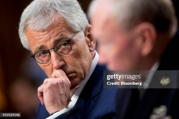 Chuck Hagel U S Secretary Of Defense Left Looks On As General
