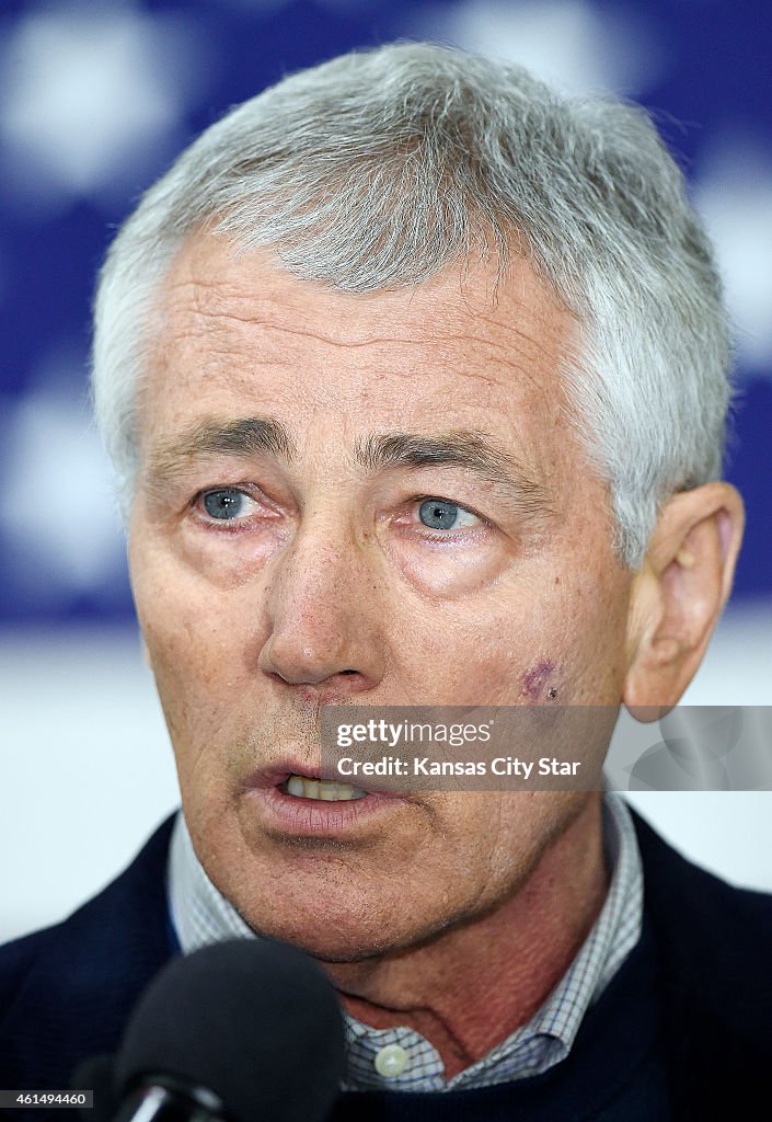 Secretary Of Defense Chuck Hagel Speaks To Service Members During A
