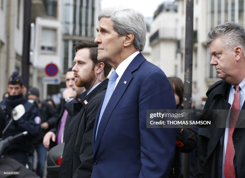 Us Secretary Of State John Kerry Arrives To Pay Tribute To The Police