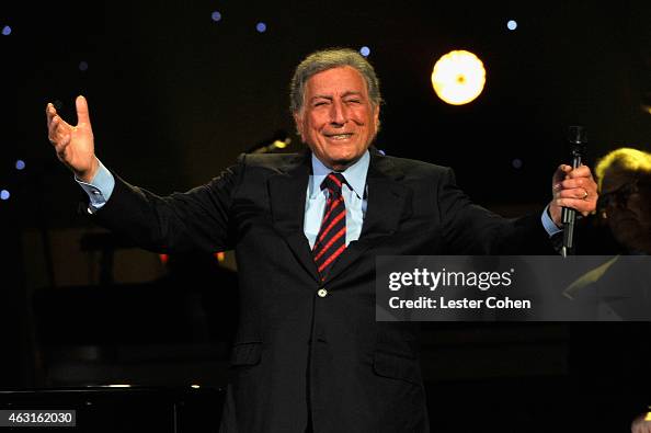 Recording Artist Tony Bennett Performs Onstage During Stevie Wonder