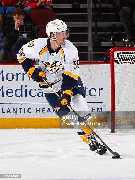 Roman Josi Of The Nashville Predators Plays The Puck Against The New