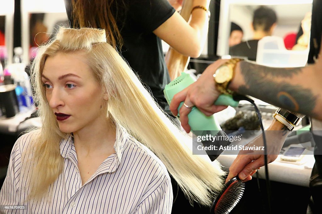 A Model Prepares Backstage At Tresemme At Rebecca Minkoff Fashion