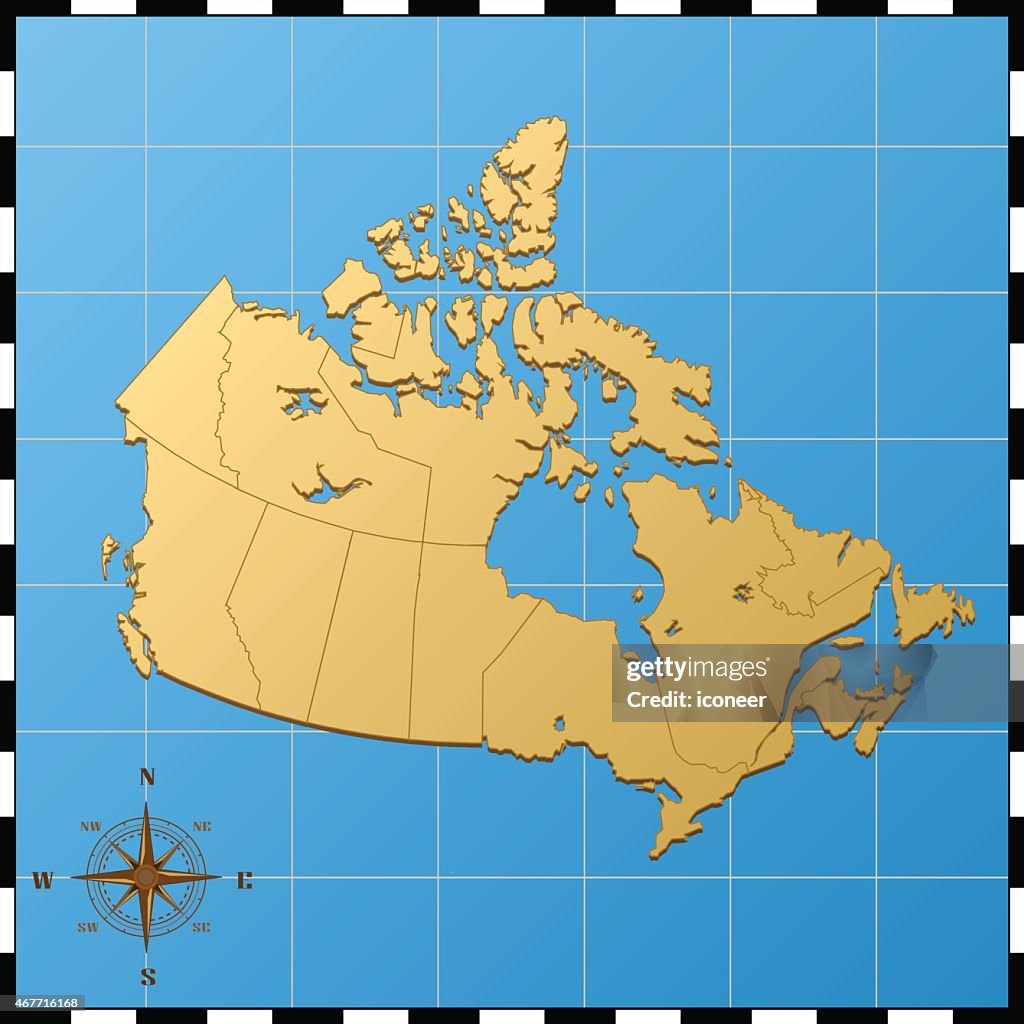 Canada Map With Compass Rose On Blue Background High Res Vector Graphic Getty Images