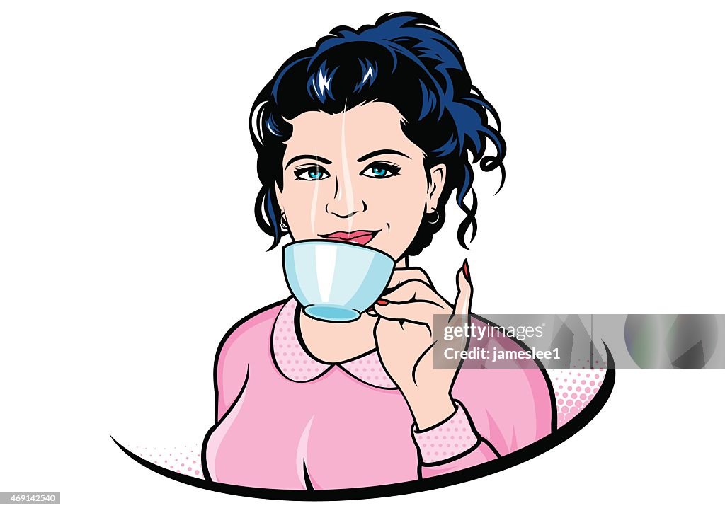 Pop Art Femme Buvant Un Café Illustration Getty Images