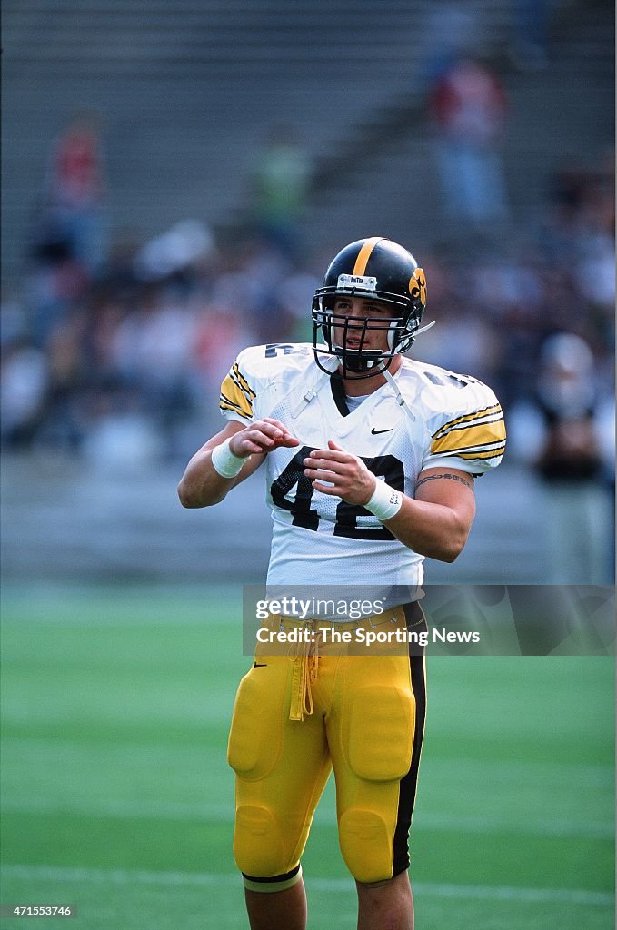 Grant Steen Of The Iowa Hawkeyes Warms Up Against The Penn State