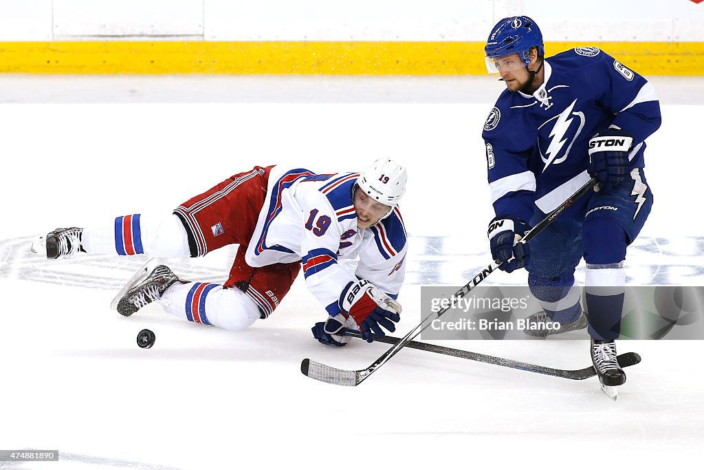 Jesper Fast Of The New York Rangers Falls To The Ice After A Play
