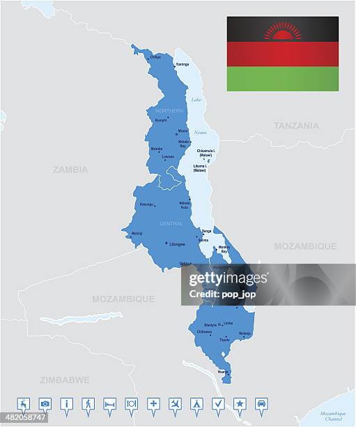 Map Of Malawi States Cities Flag Navigation Icons High Res Vector Graphic Getty Images