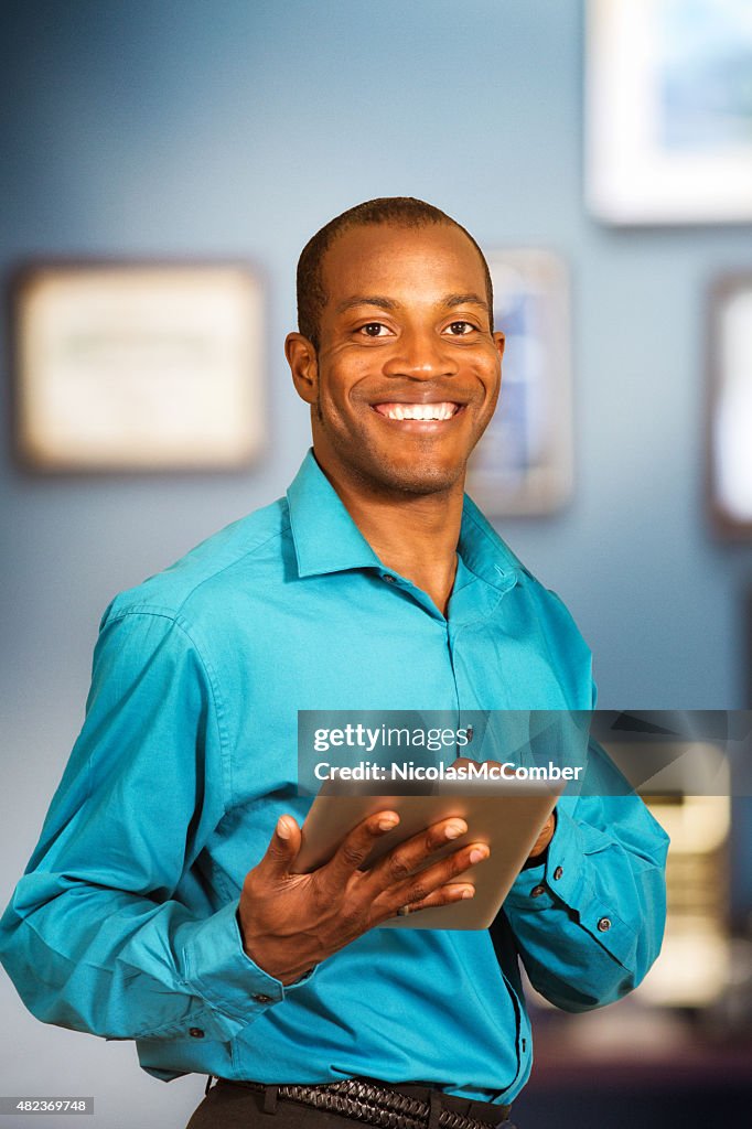 African American Black Male Office Worker Smiling Portrait With Tablet ... African American Black Male Office Worker Smiling Portrait With Tablet ...