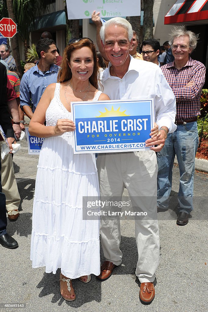 Charlie Crist And His Wife Carole Rome Arrive As He Opens A Campaign