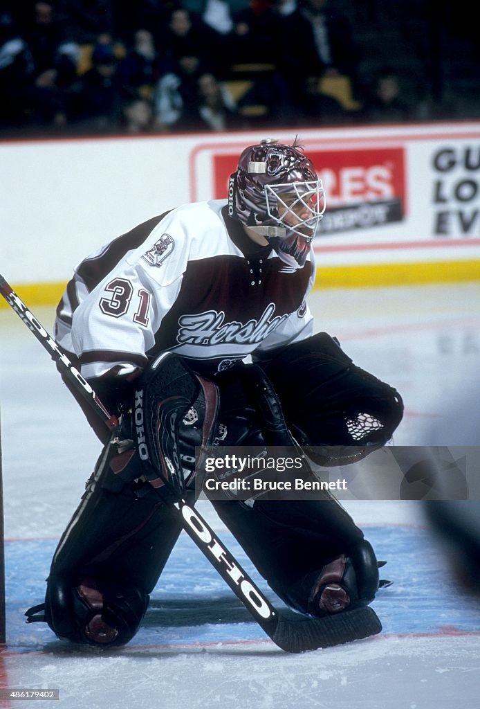 Goalie Marc Denis Of The Hershey Bears Defends The Net During An Ahl News Photo Getty Images