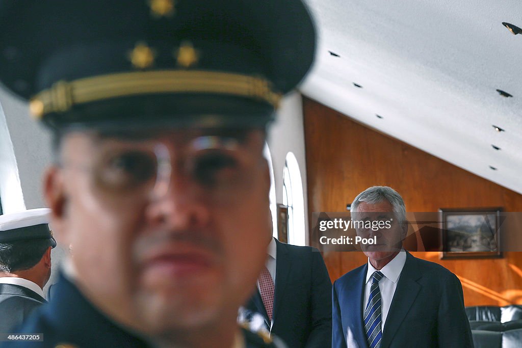 U S Defense Secretary Chuck Hagel Waits For The Start Of An Official