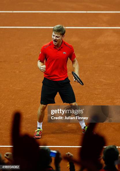 David Goffin Of Belgium Celebrates His Victory During The Singles