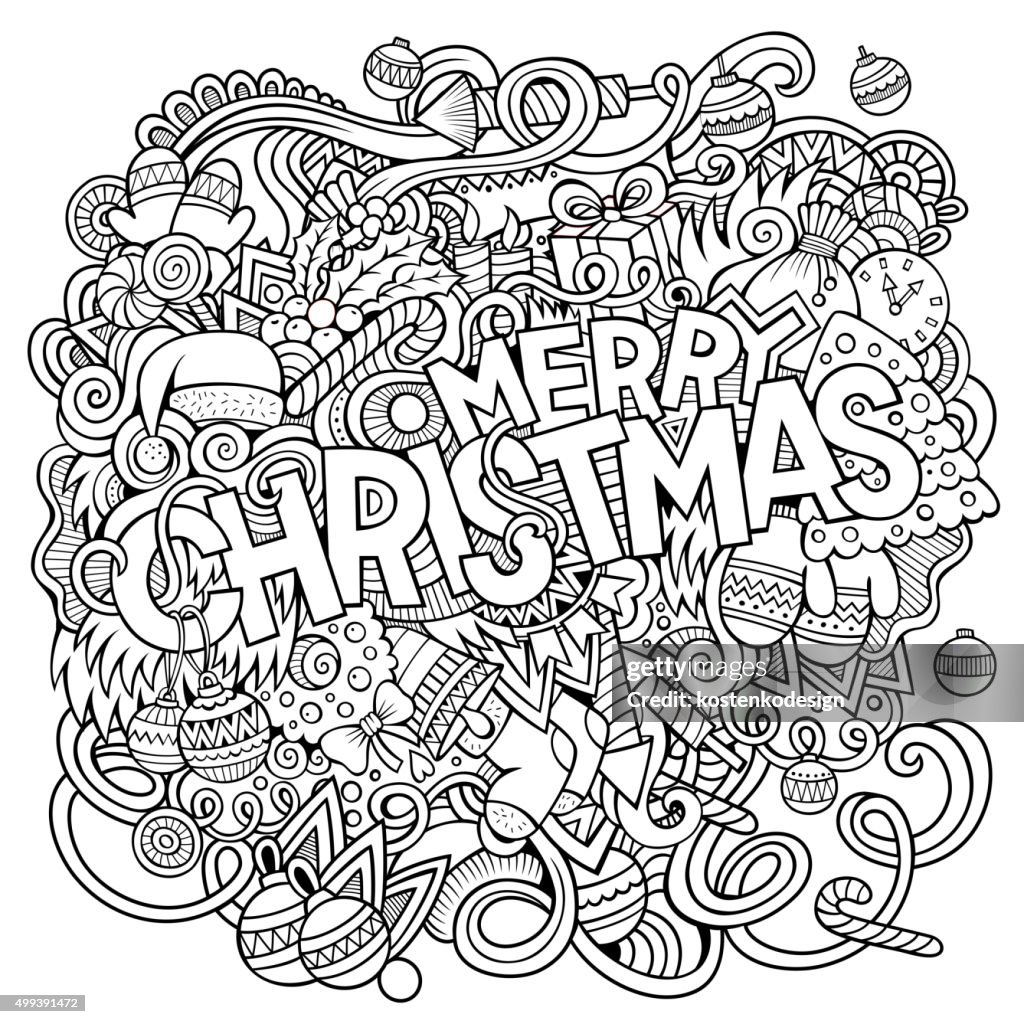 Merry Christmas Hand Lettering And Doodles Elements Background High Res