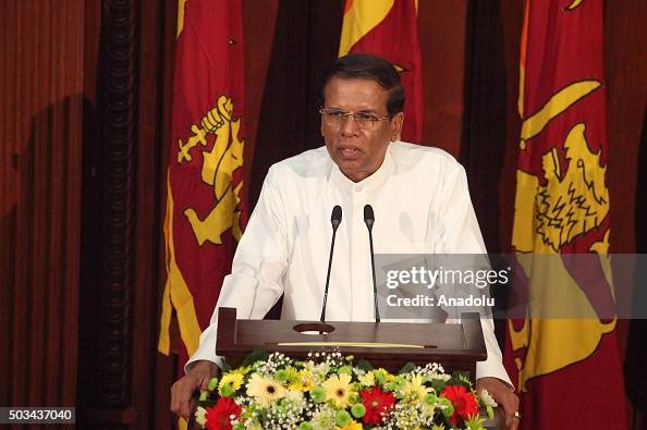 Sri Lankan President Maithripala Sirisena Delivers A Speech During A