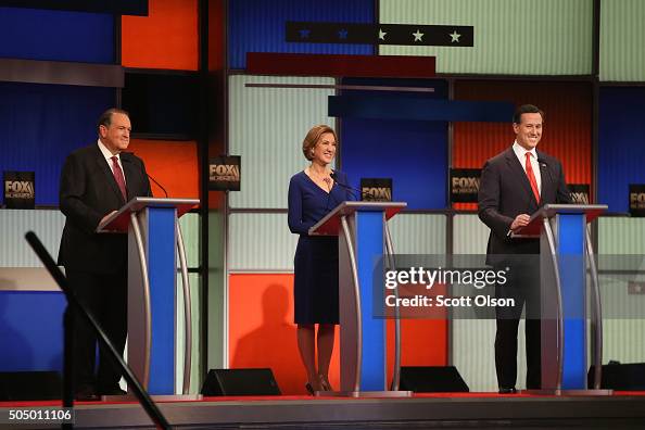 Republican presidential candidates Mike Huckabee, Carly Fiorina and ... Republican presidential candidates Mike Huckabee, Carly Fiorina and ...