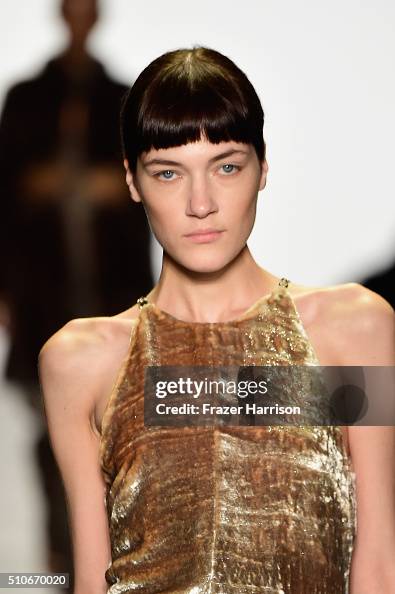 A Model Walks The Runway Wearing Dennis Basso Fall 2016 During New