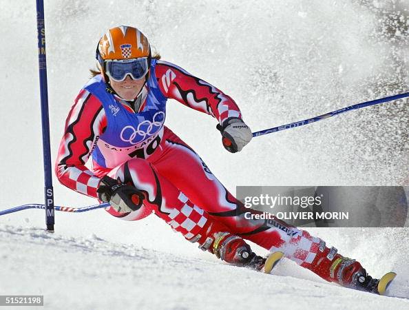 Croatian gold medalist Janica Kostelic in action during the women's ... Croatian gold medalist Janica Kostelic in action during the women's ...