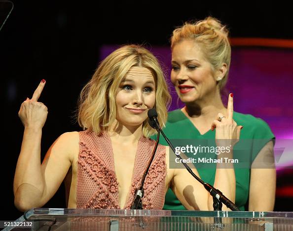 Kristen Bell And Christina Applegate Onstage During The Cinemacon Big News Photo Getty Images