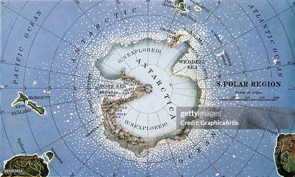 Vintage Map Of Amundsen And Scotts South Pole Expedition Routes