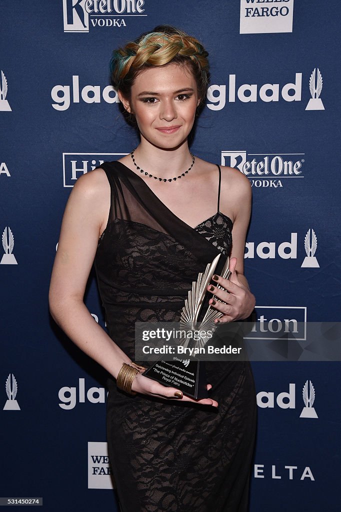 Actress Nicole Maines Poses Backstage With An Award At The 27th News