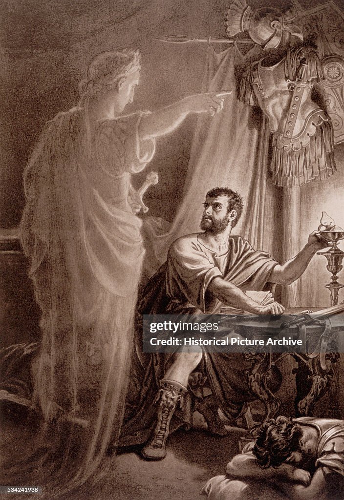 A Print Depicting Act Iv Of Julius Caesar In Which The Ghost Of