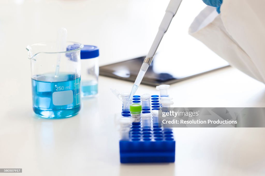 Mixed Race Scientist Pipetting Liquid Into Test Tubes In Laboratory ... Mixed Race Scientist Pipetting Liquid Into Test Tubes In Laboratory ...