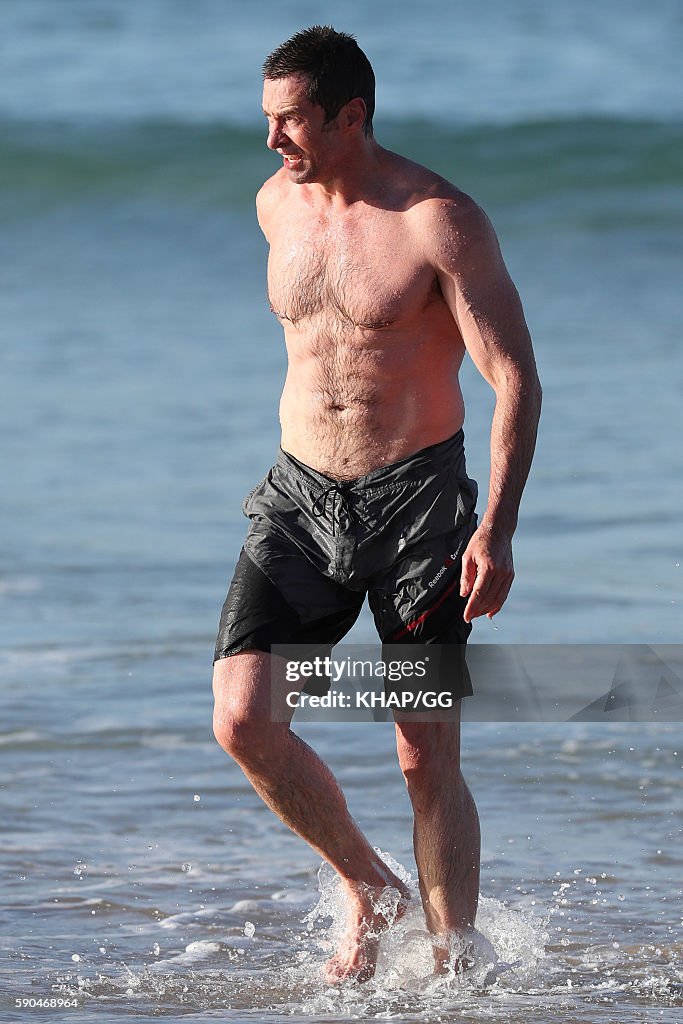 Hugh Jackman Swimming At Bondi Beach On August 16 2016 In Sydney
