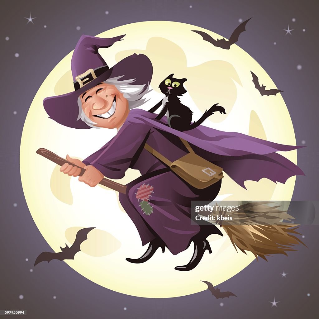 Witch Flying On A Broom In Front Of Full Moon High Res Vector Graphic Getty Images
