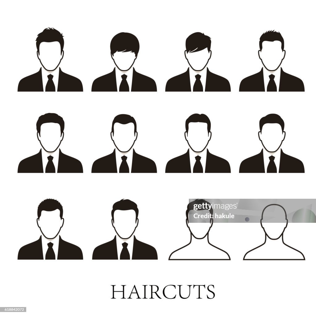 Business Men Hairstyle Icons Set Vector Illustrator High Res Vector
