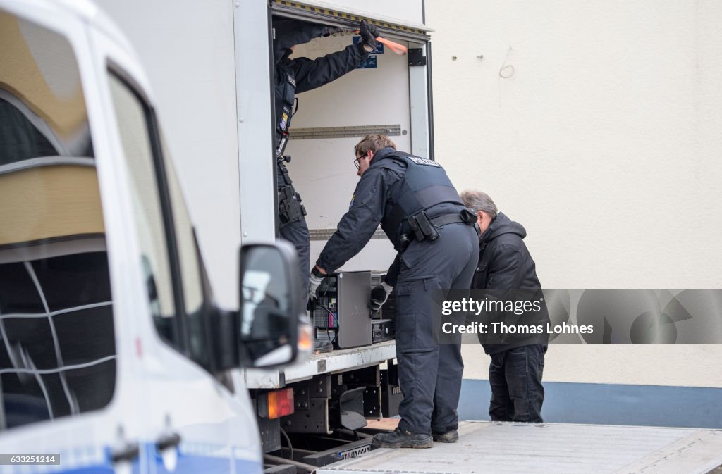 Police Carry Computers Out Of The Bilal Mosque In Griesheim District