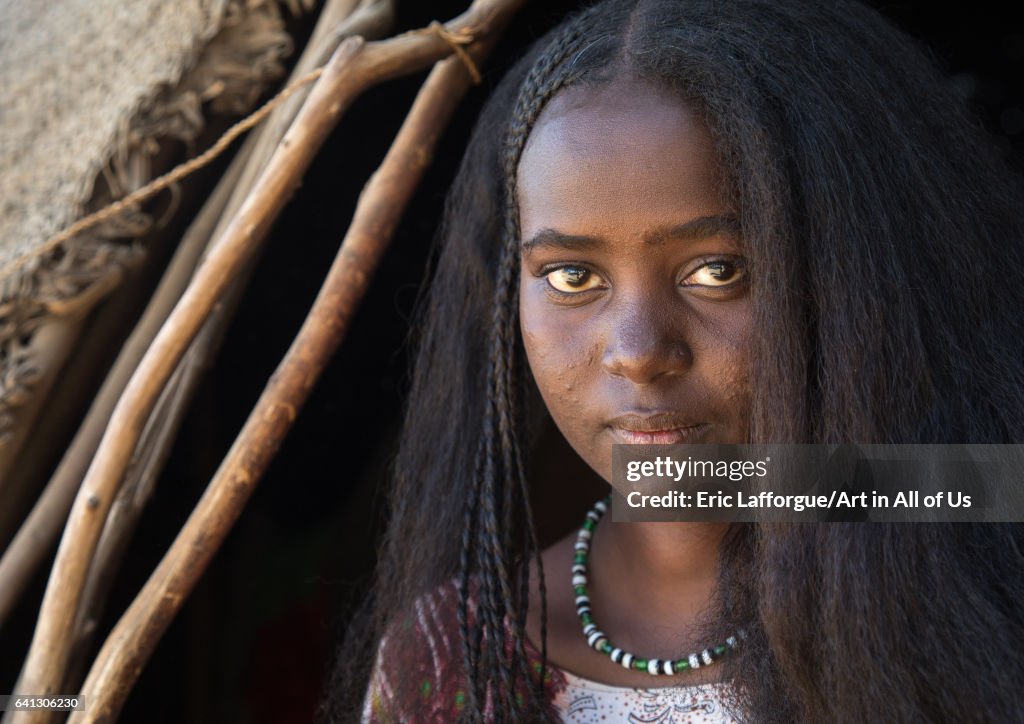 Portrait Of An Afar Tribe Girl With Braided Hair On January 15 2017